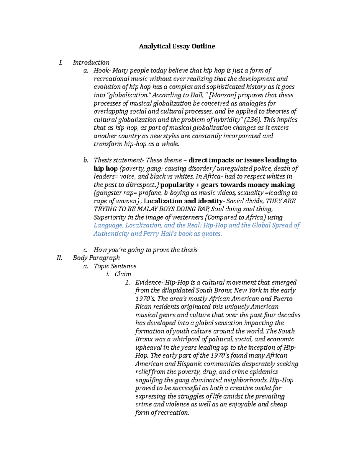 AAAD Analytical-Essay-Outline - Analytical Essay Outline I ...