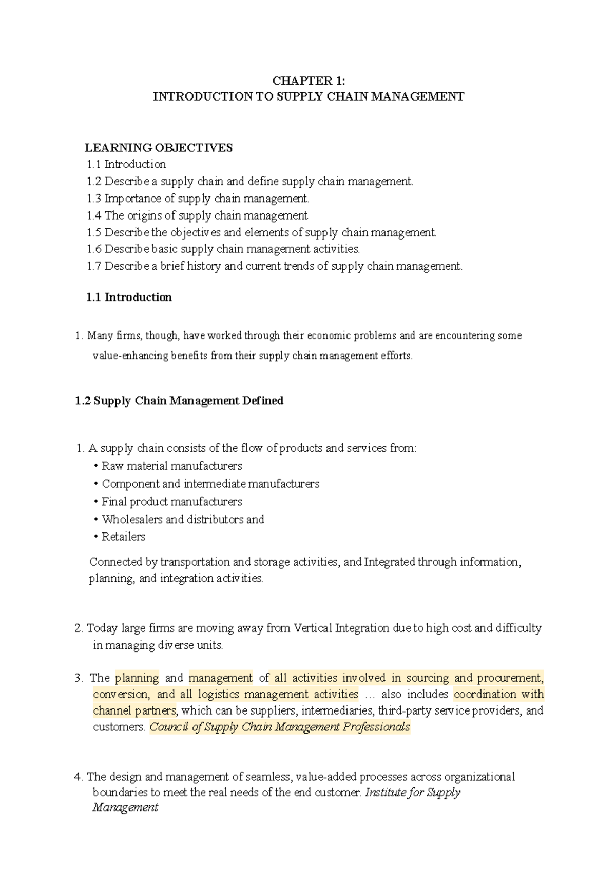 Chapter 1 Introduction to Supply Chain Management - CHAPTER 1 ...