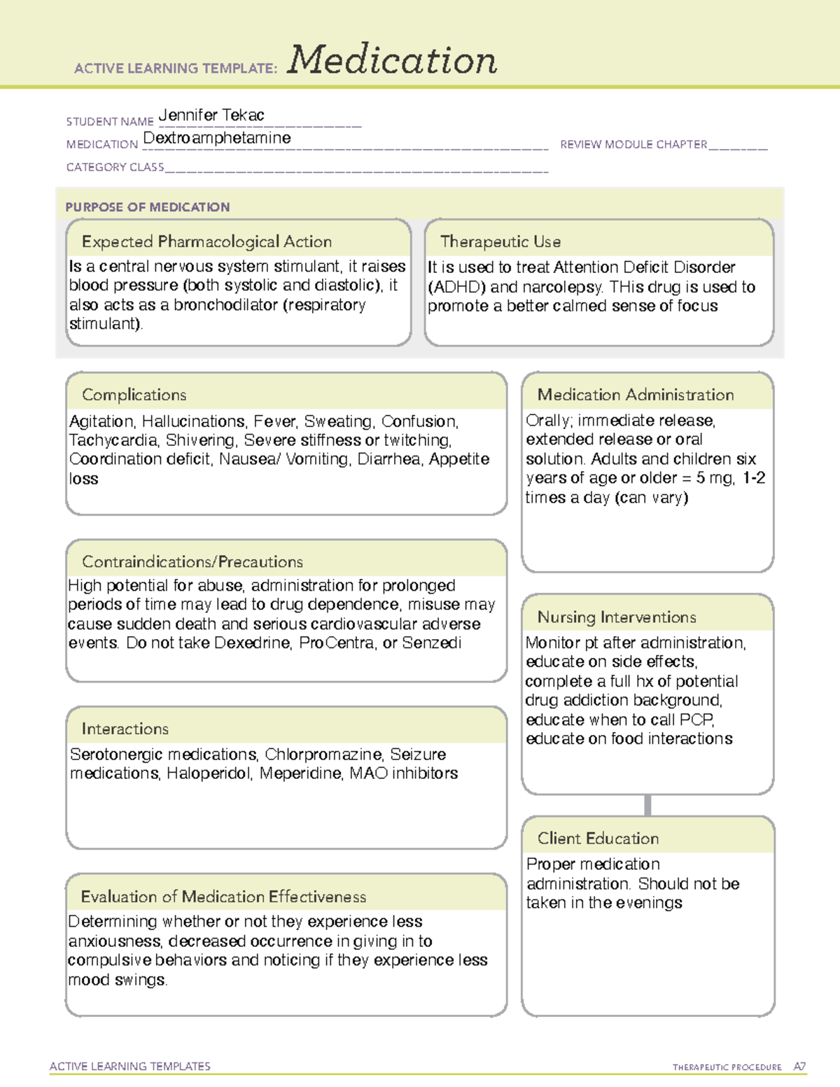 Medication Dextroamphetamine - ACTIVE LEARNING TEMPLATES TherapeuTic ...