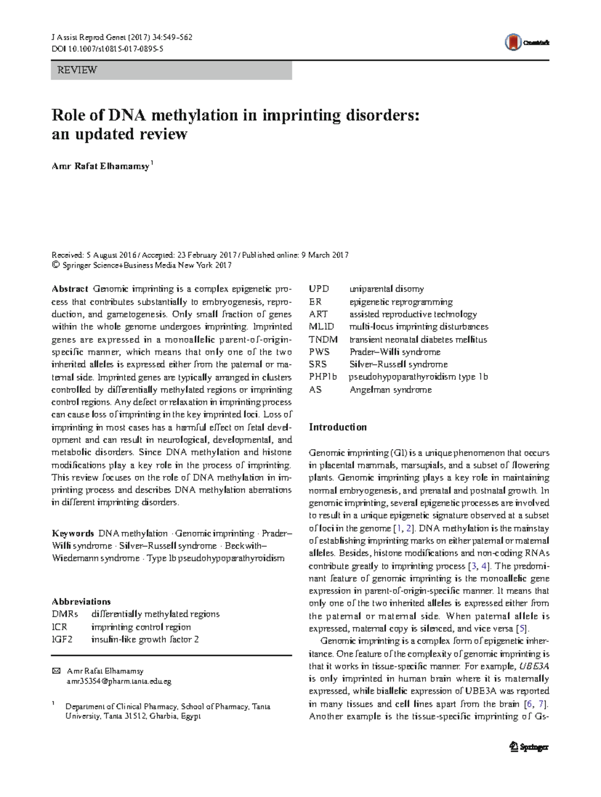 Role of DNA methylation in imprinting disordersan updated review - Only ...