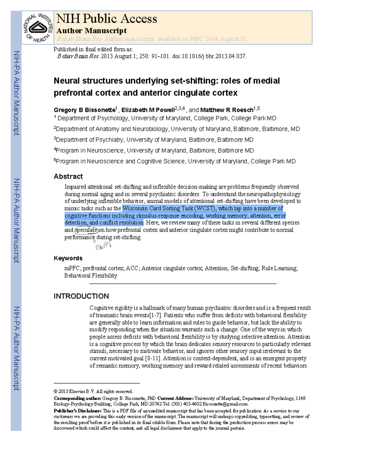 11 - lecture - Neural structures underlying set-shifting: roles of ...