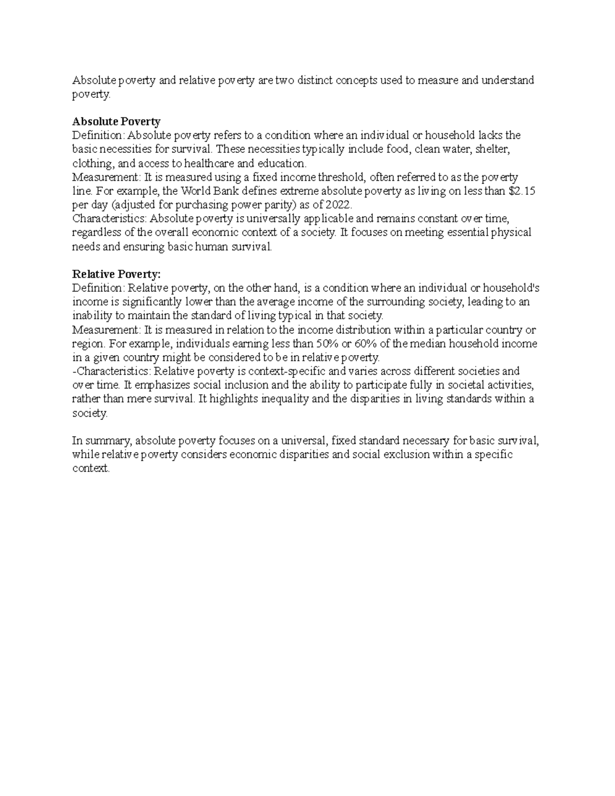 Absolute poverty and relative poverty - Absolute Poverty Definition ...
