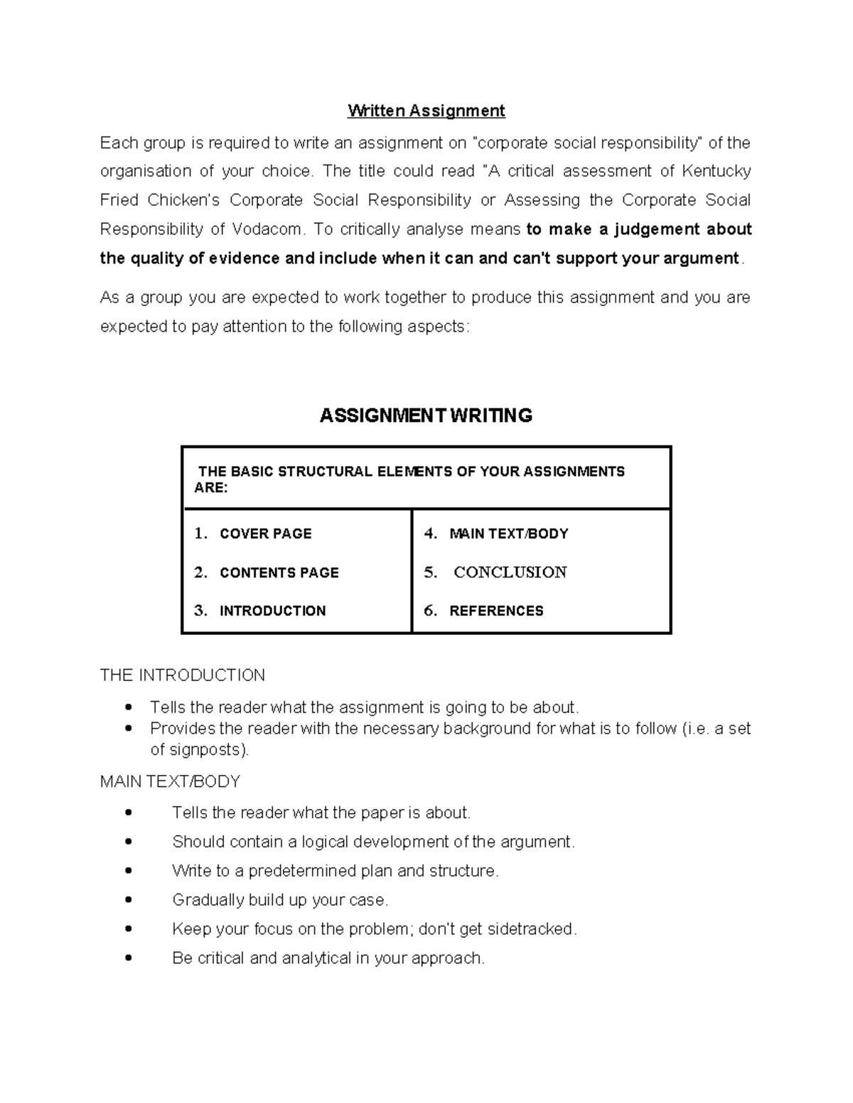 Assignment - This challenges each individual in a group to show the ...