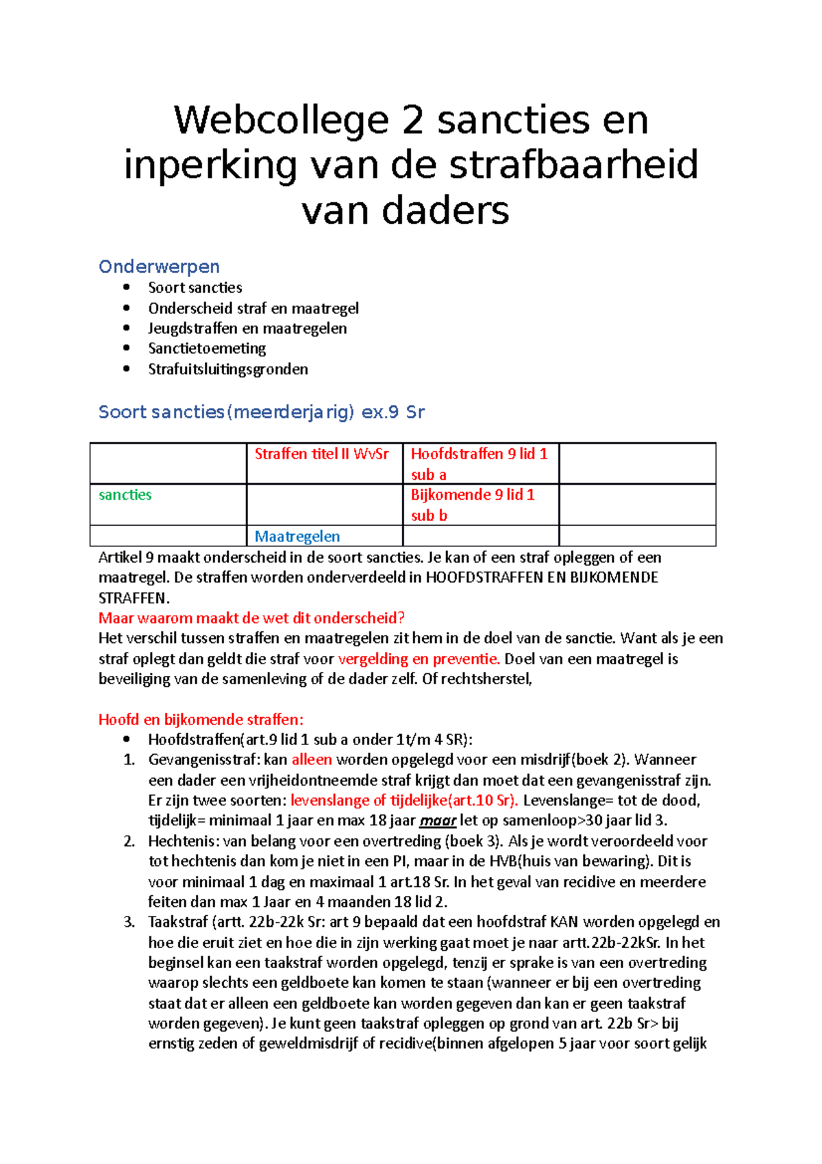 Webcollege 2 sancties en inperking van de strafbaarheid van daders ...