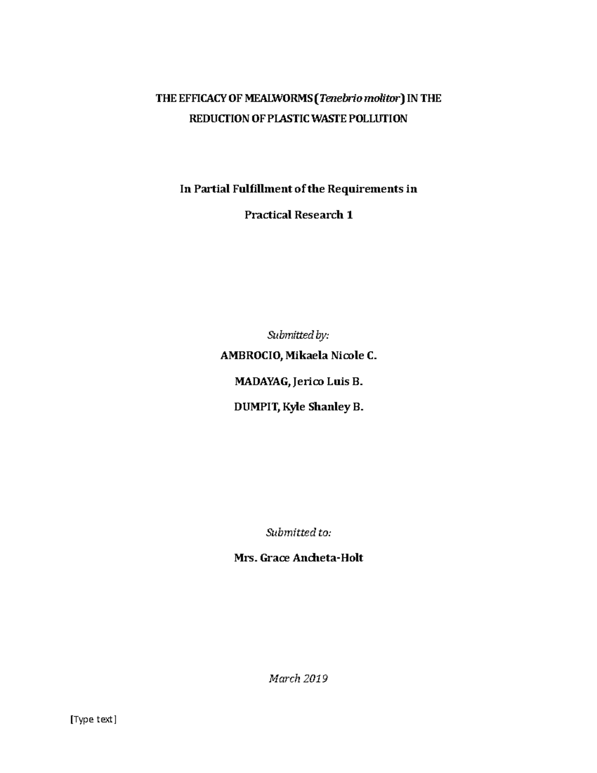 Mealworms - Investigatory Research paper for STEM students - THE ...
