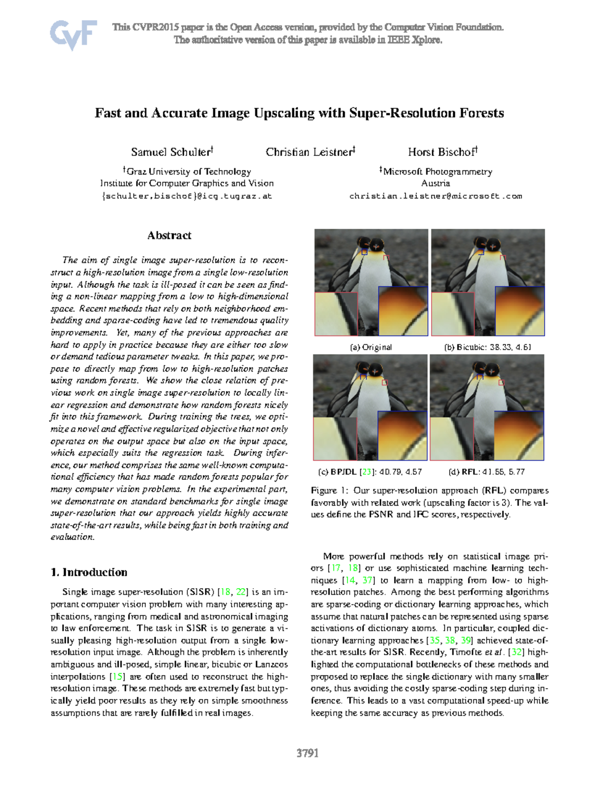 Fast And Accurate Image Upscaling With Super Resolution Forests Tugraz Christian Microsoft