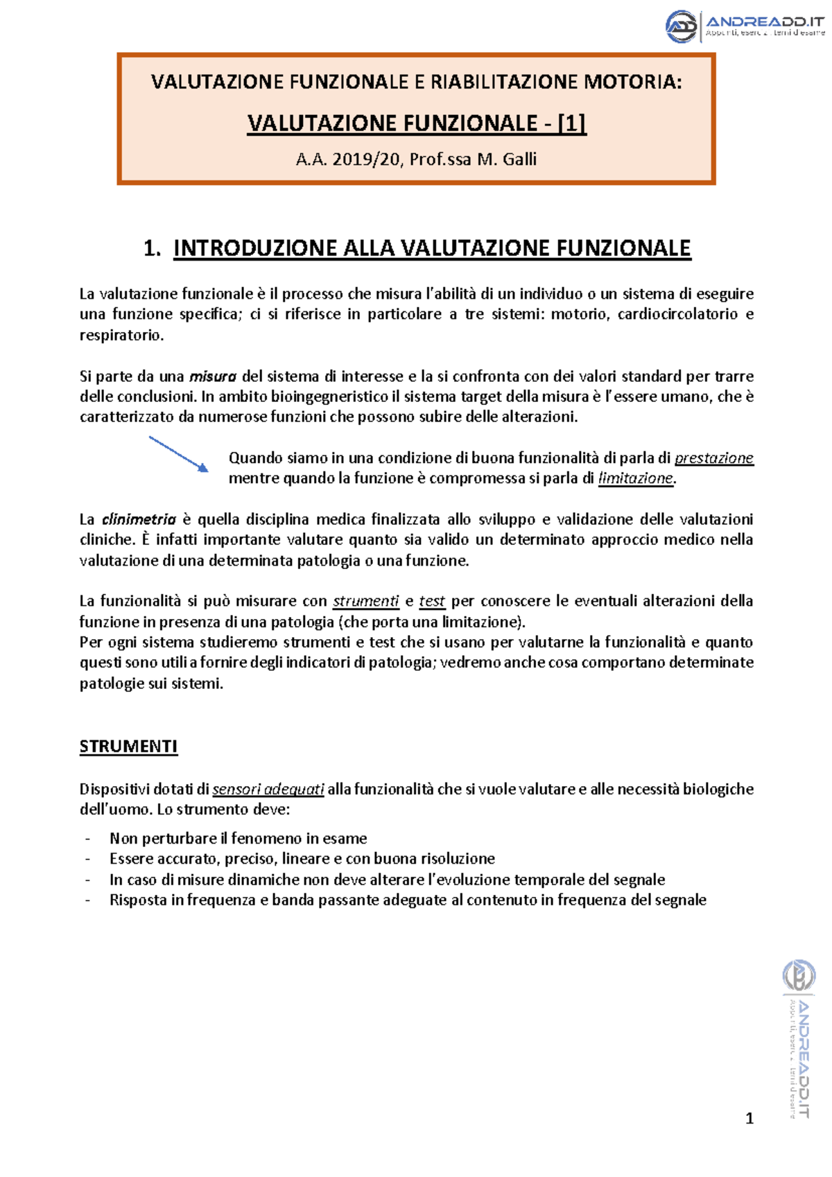 Appunti valutazione funzionale 1920 - VALUTAZIONE FUNZIONALE E ...