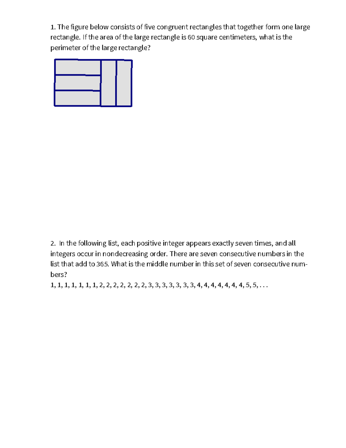 2020 MMC Test - none - 1. The figure below consists of five congruent ...