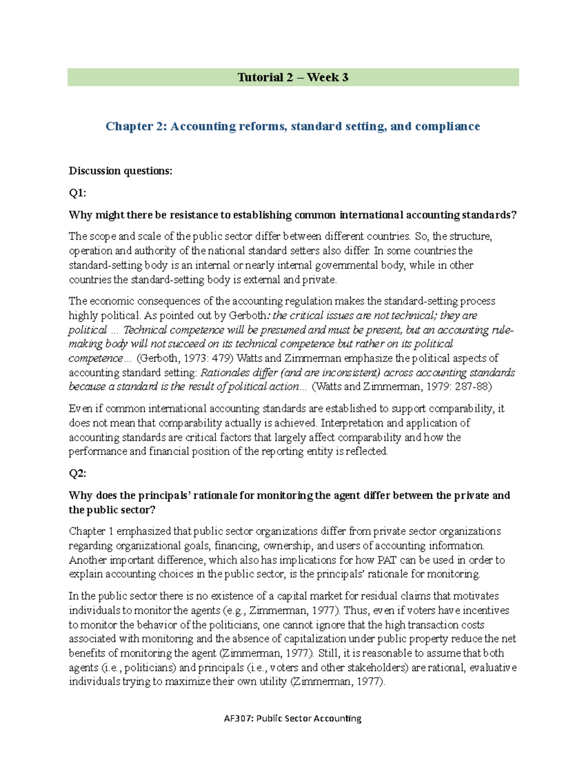 AF307 - Tutorial 2 Solution - AF307: Public Sector Accounting Tutorial 2 – Week 3 Chapter 2 ...