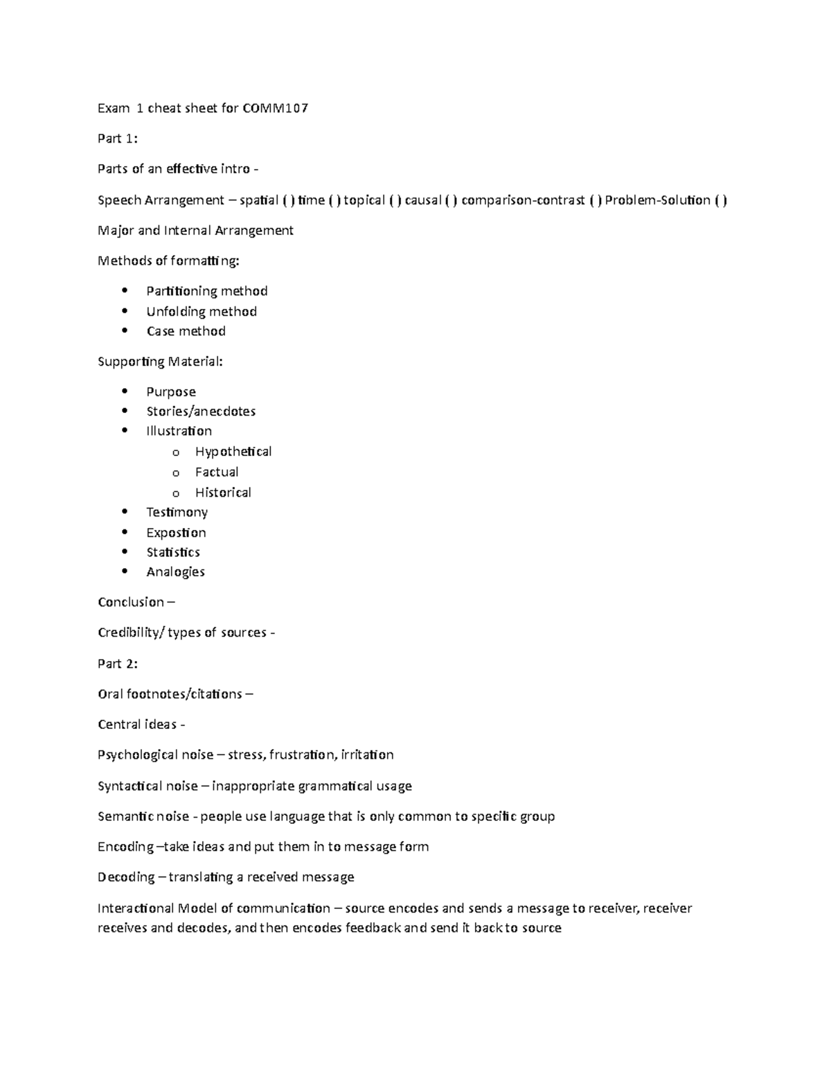Exam 1 Cheat Sheet For Comm107 - Exam 1 cheat sheet for COMM107 Part 1 ...