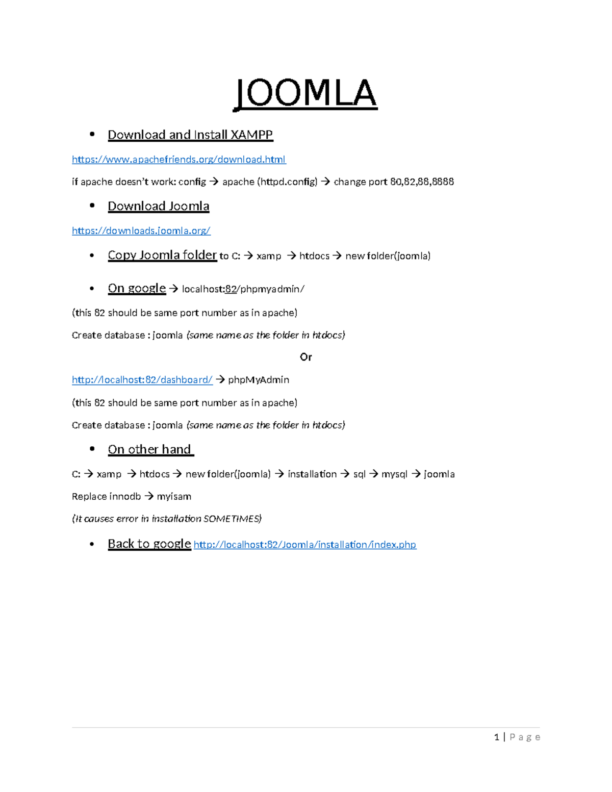 Joomla - JOOMLA Download and Install XAMPP apachefriends/download.html ...