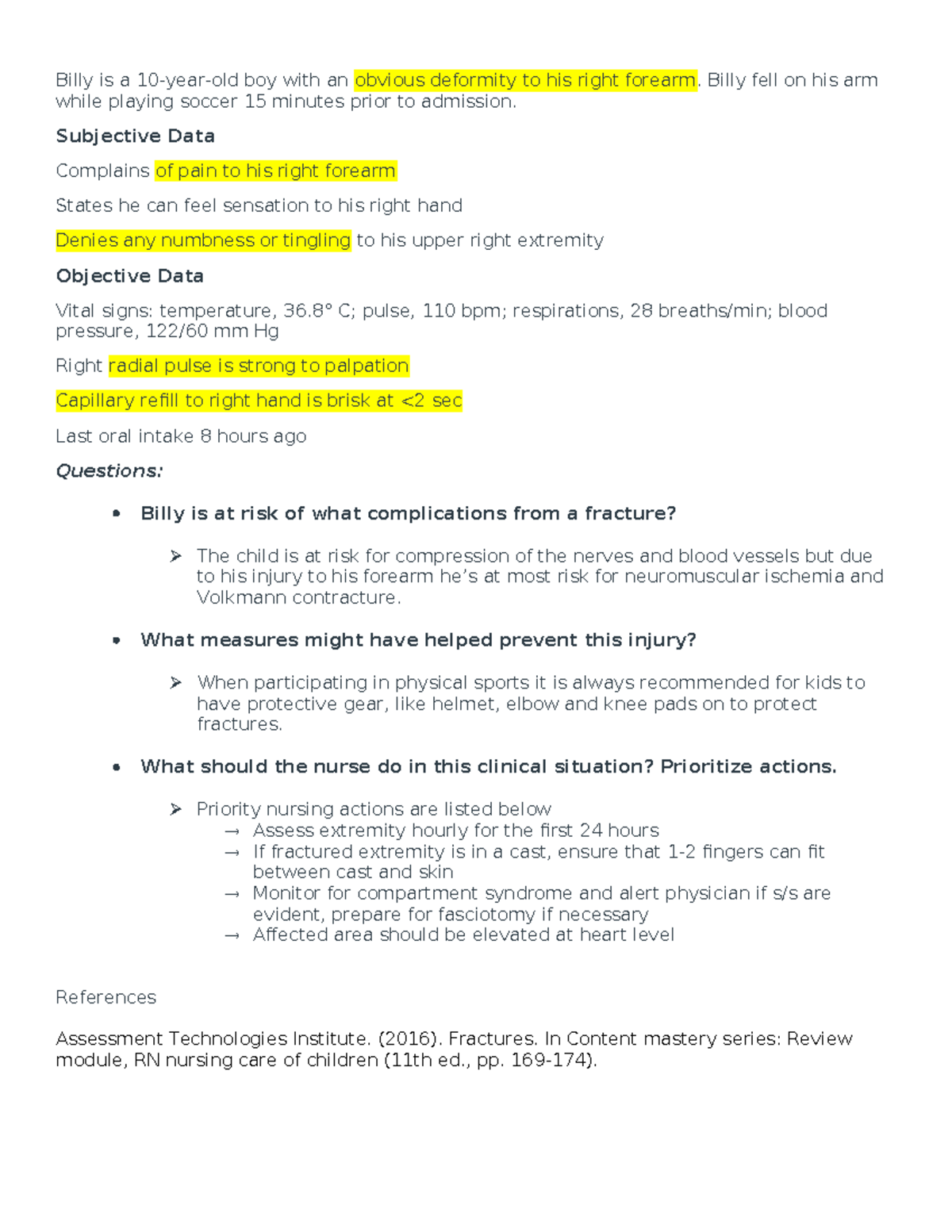 Billy Fracture Eval - infomation - Billy is a 10-year-old boy with an ...