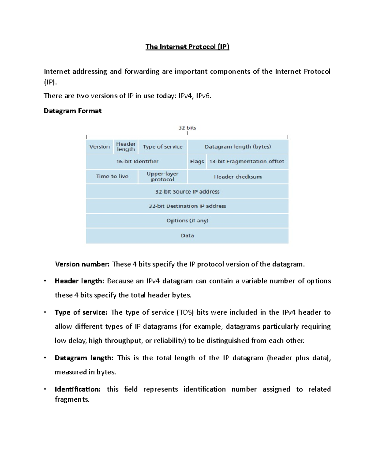 The Internet Protocol - There are two versions of IP in use today: IPv4 ...