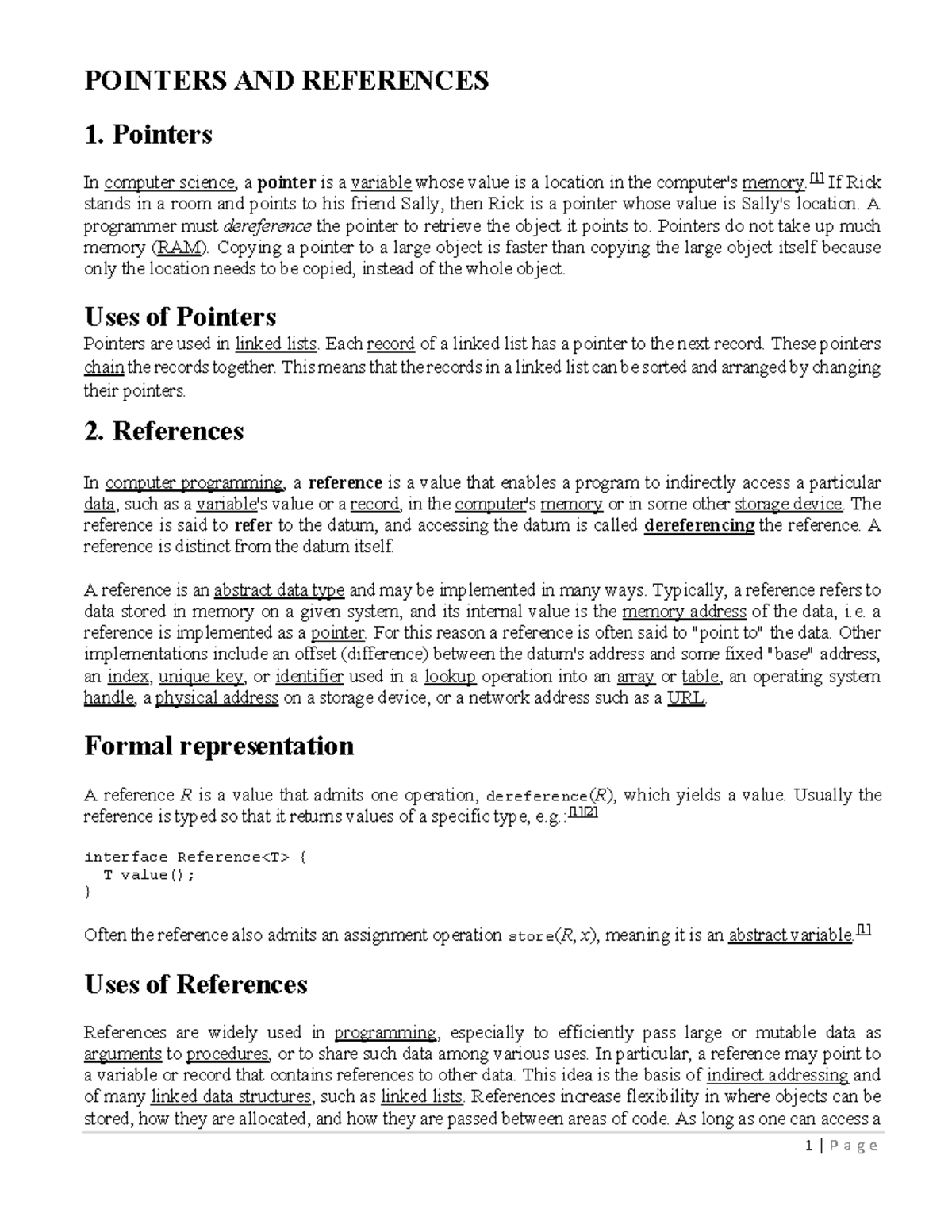 CSC 221 Pointers and References Intro Notes - 1 | P a g e POINTERS AND ...