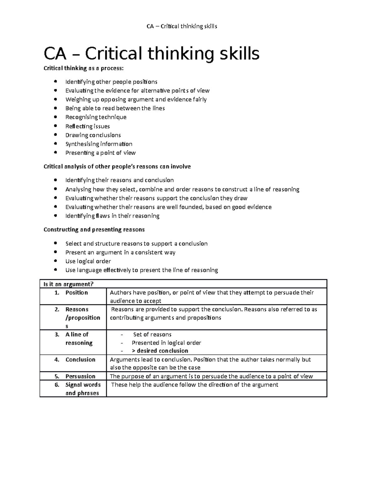 S1 - CA - Critical thinking skills - CA – Critical thinking skills CA ...