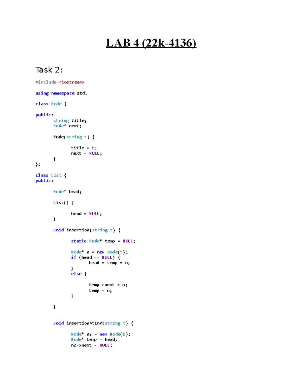 Lab 4 (22k-4136) - just download this. It will help you - LAB 4 (22k-4136) Task 2: #include ...
