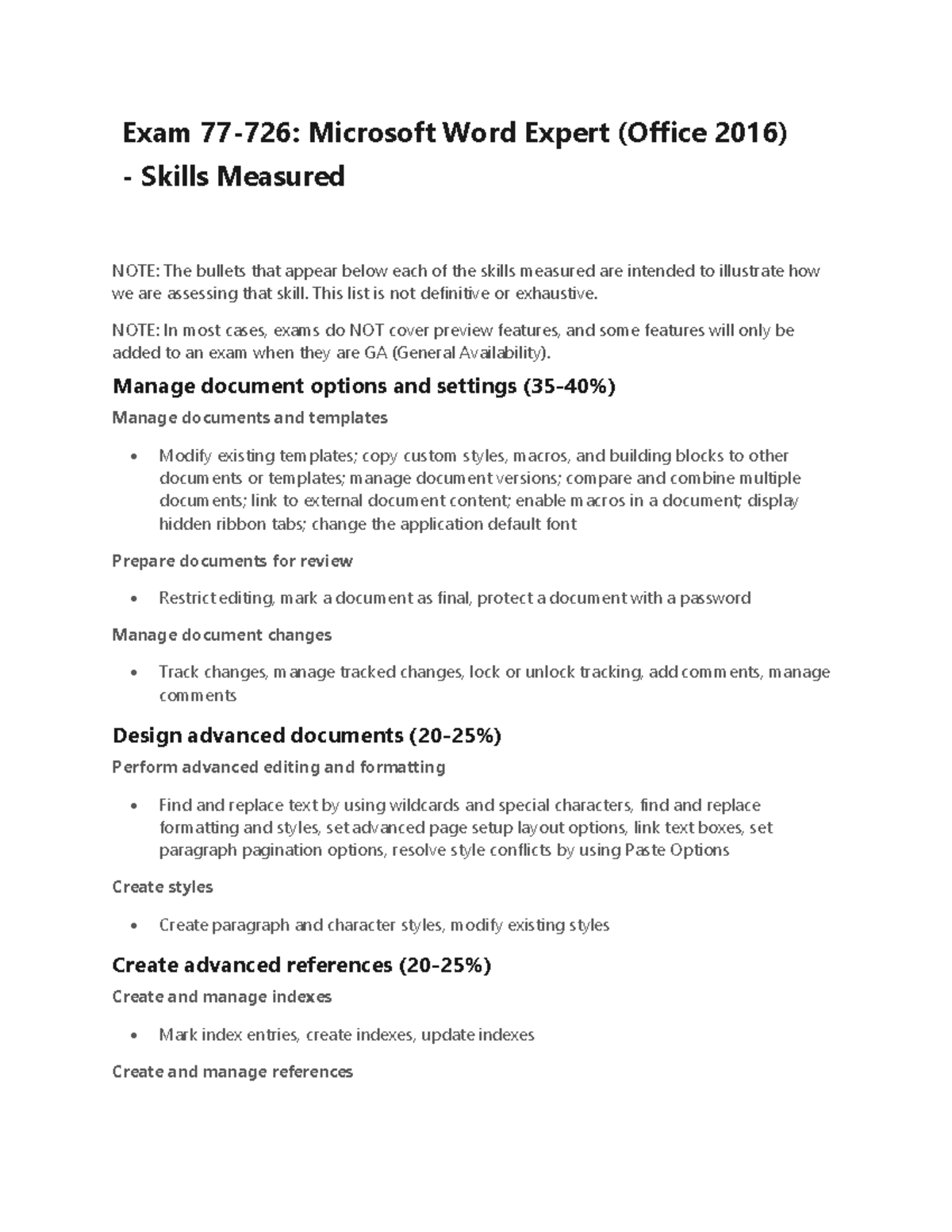 77-726 Word Expert (Office 2016 ) Exam Success Criterias - Exam 77-726 ...