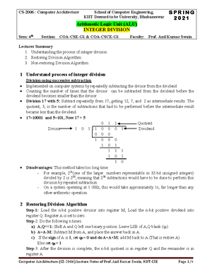 4. Performance OF A Computer - Lecture Summary 1. Processor clock 2. Basic performance equation ...