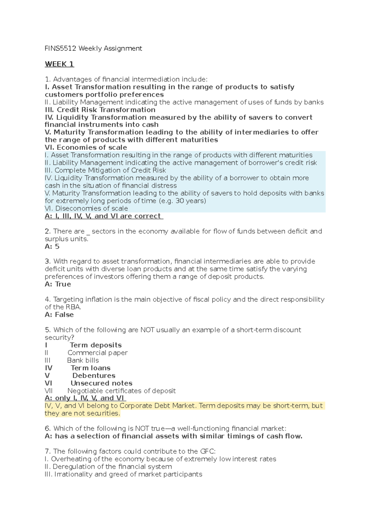 FINS5512 - Asset Transformation resulting in the range of products to ...