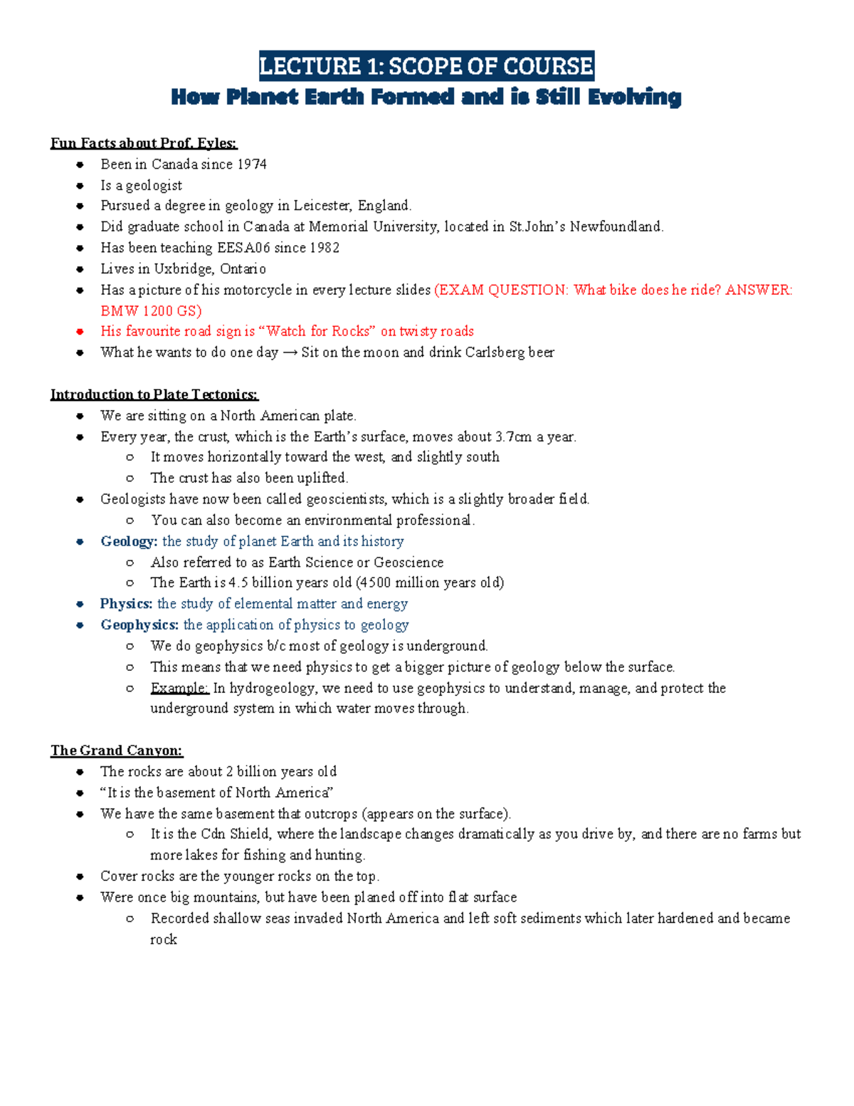 EESA06 Introduction to Planet Earth - LECTURE 1: SCOPE OF COURSE How ...