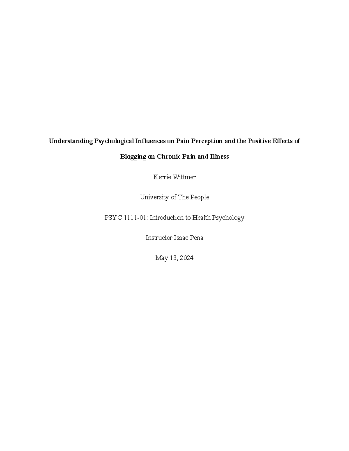 Assignment Module 5 - Understanding Psychological Influences on Pain ...