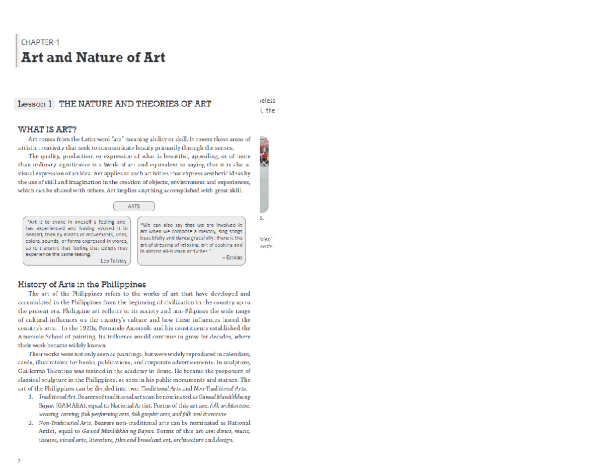 Chapter 1 - Lesson 1 AND 2 - Arts Appreciation - Studocu