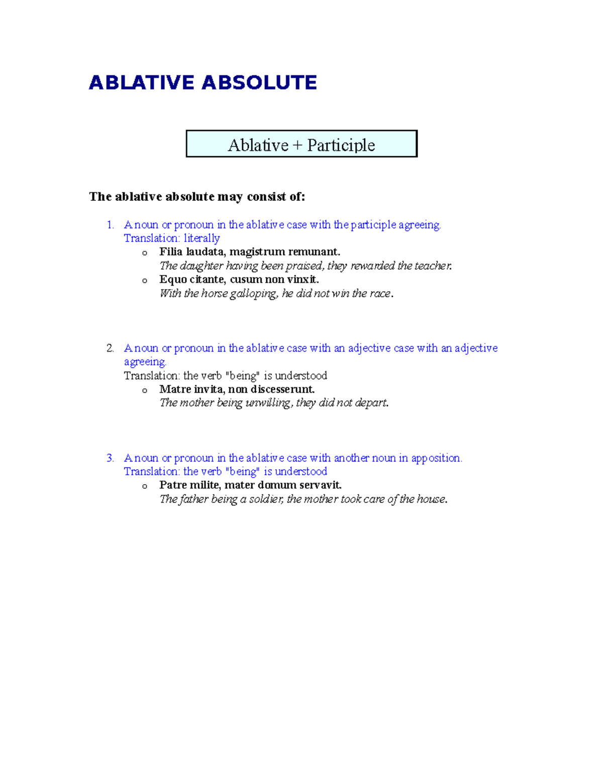 Ablative Absolute - notes - ABLATIVE ABSOLUTE The ablative absolute may ...