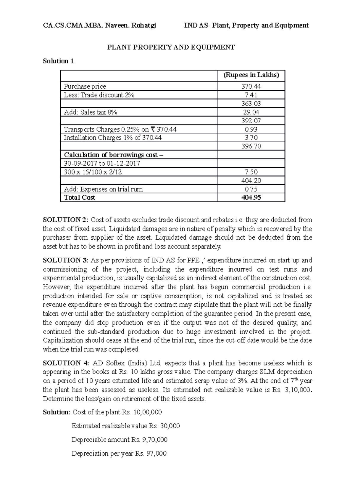 Plant property and Equipment solution - PLANT PROPERTY AND EQUIPMENT ...
