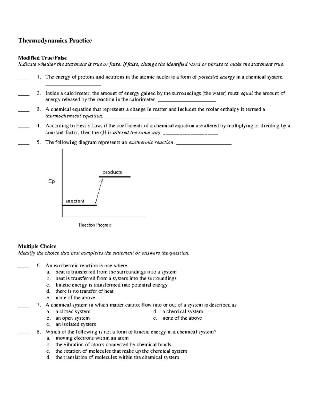 Thermodynamics Practice Modified - Studocu