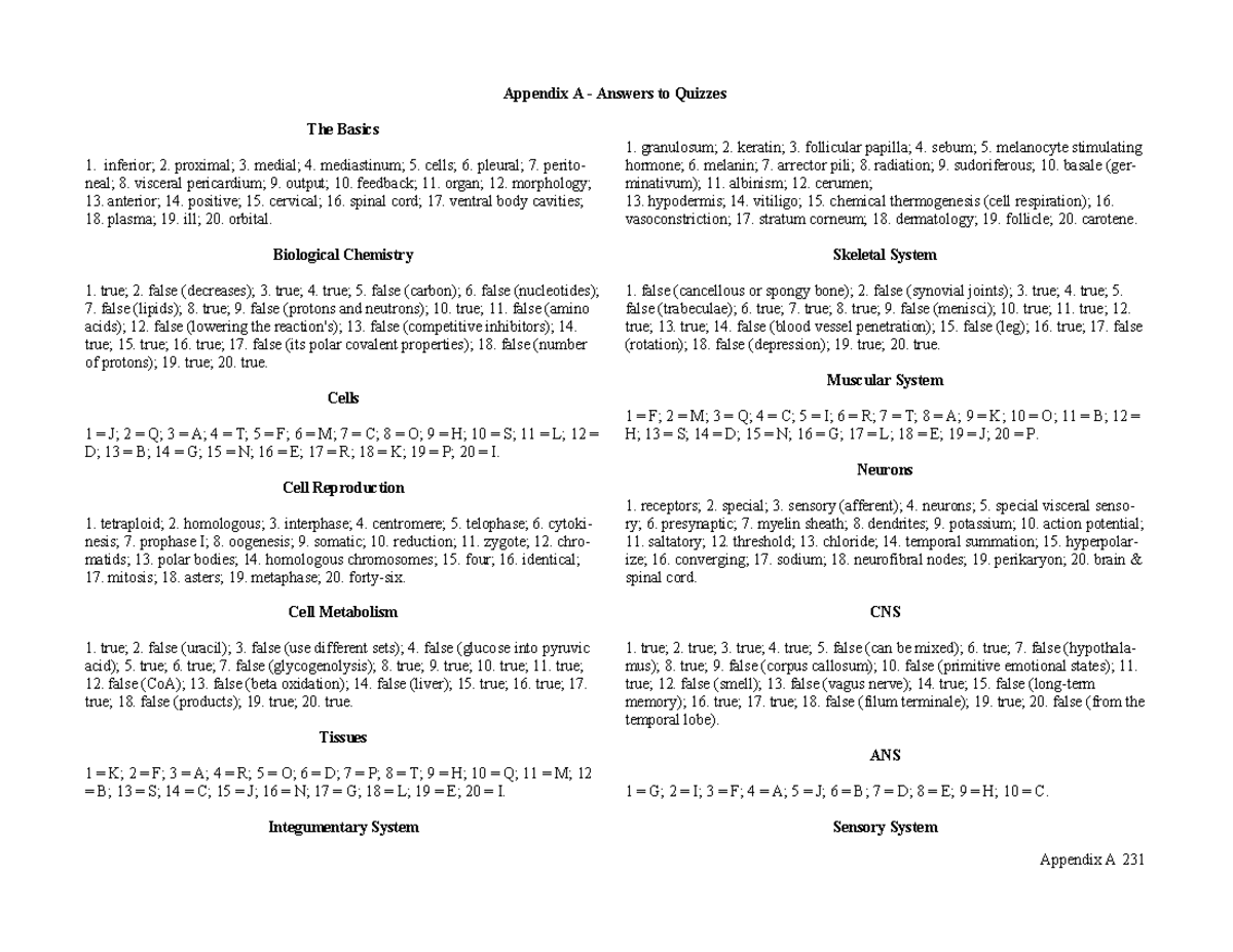 Appendix A - N/A - Appendix A - Answers to Quizzes Appendix A 231 The ...