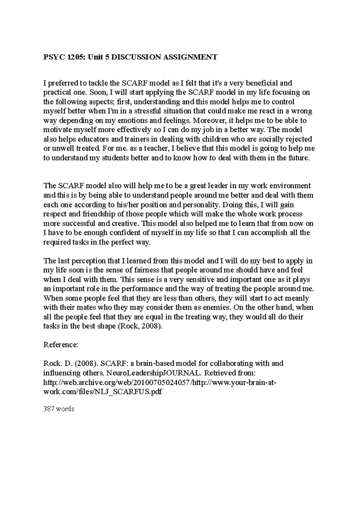 PSYC 1205 UNIT 5 DF Assignemet Number 21 - PSYC 1205: Unit 5 DISCUSSION ASSIGNMENT I preferred ...