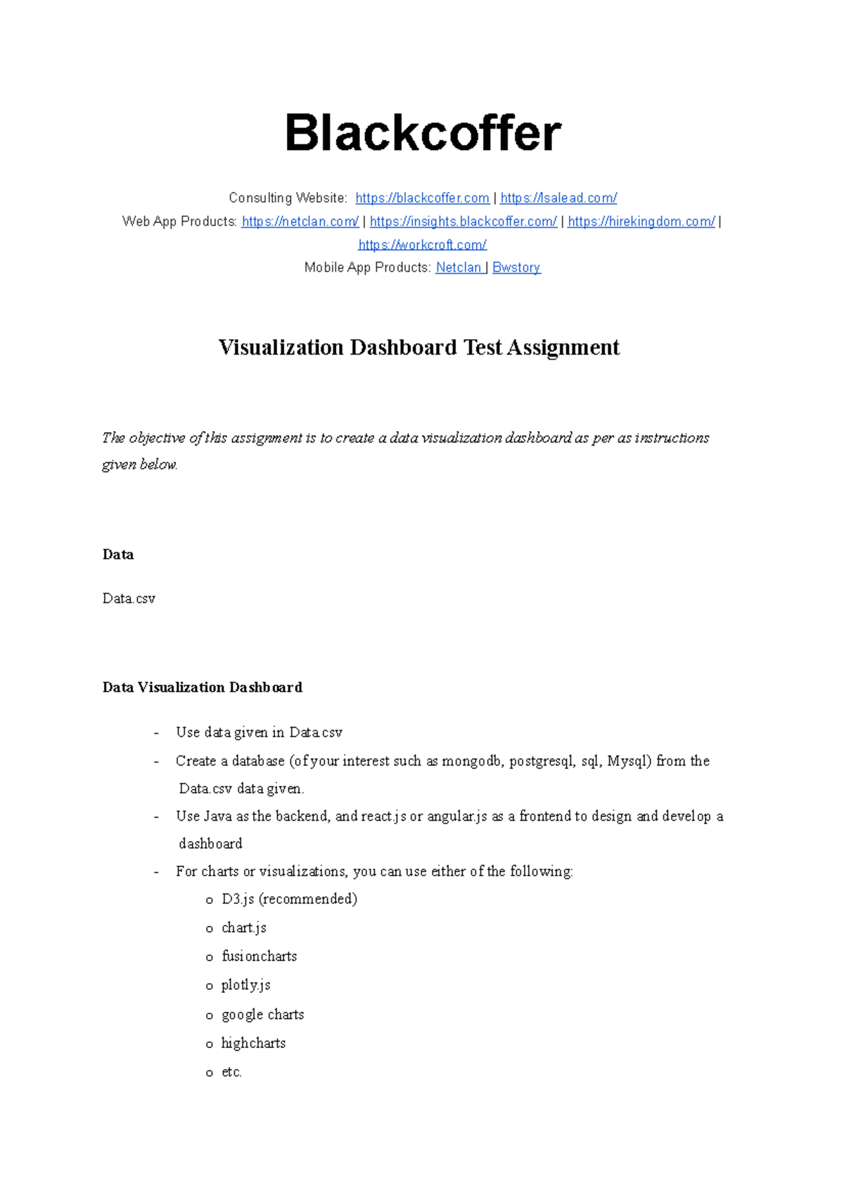 Assignment - Blackcoffer Consulting Website: blackcoffer | lsalead/ Web App Products: netclan ...