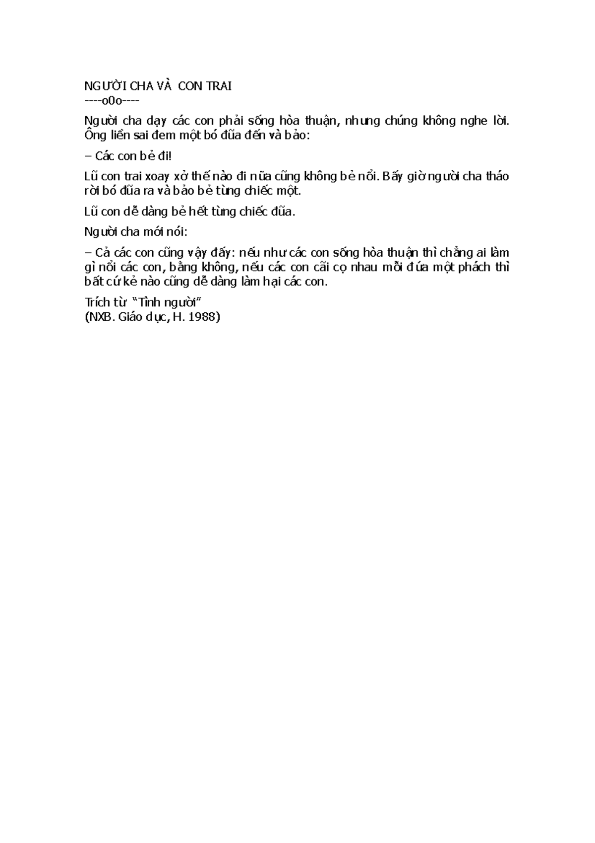 Bo Dua - Word - NG ƯỜI CHA VÀ CON TRAI -o0o- Ng ười cha d ạy các con ph ải s ống hòa thu ận, nh ...