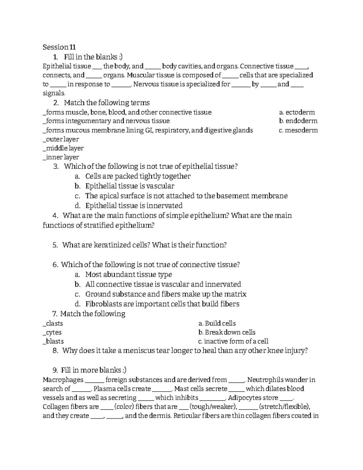 Session 11 SI Anyonge - fall si - Session 11 1. Fill in the blanks ...