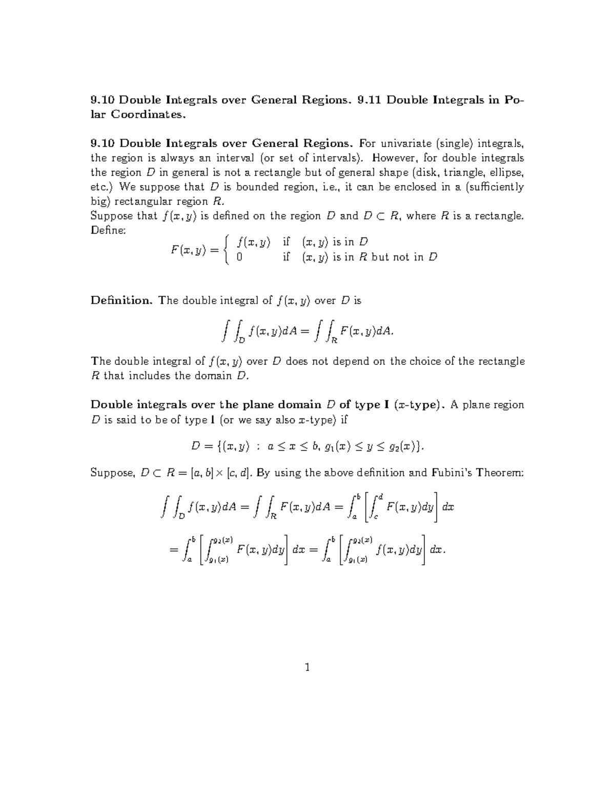 9 10 -Double Integrals over General Regions 9 11 Double Intergrals in ...