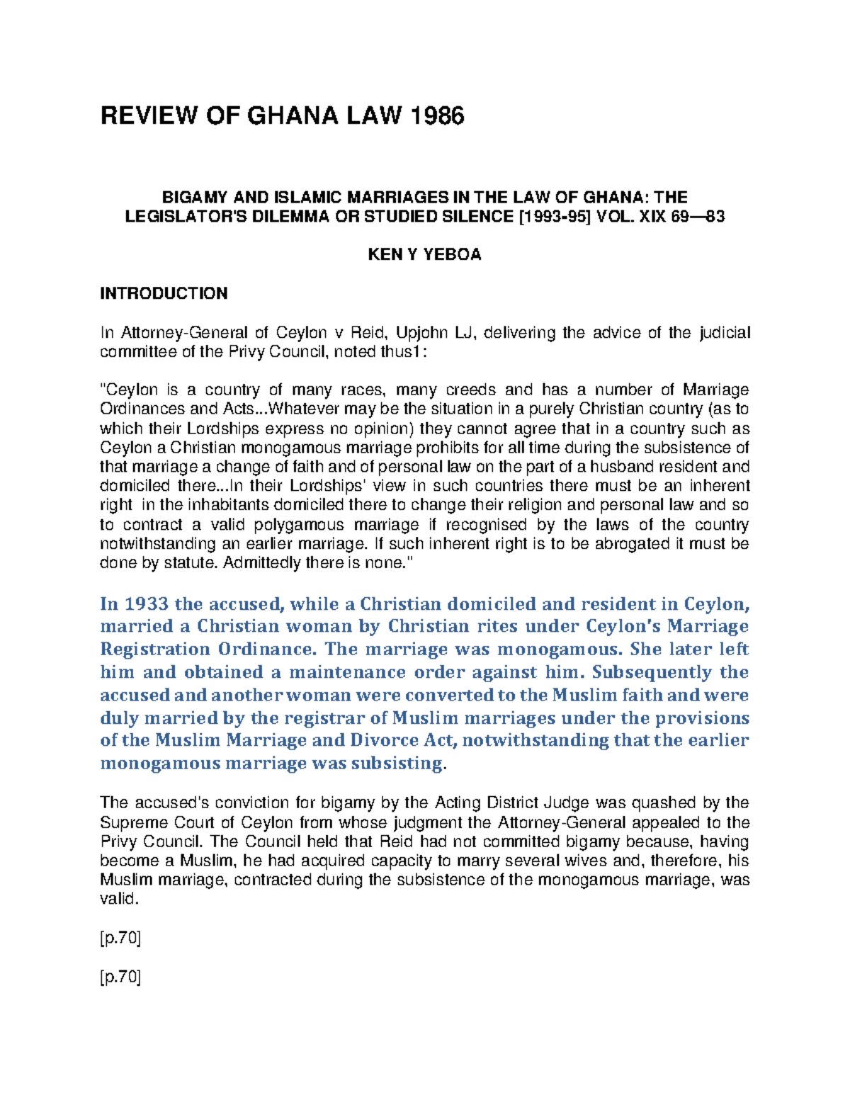 Bigamy and Islamic Marriages in the Law of Ghana - REVIEW OF GHANA LAW ...