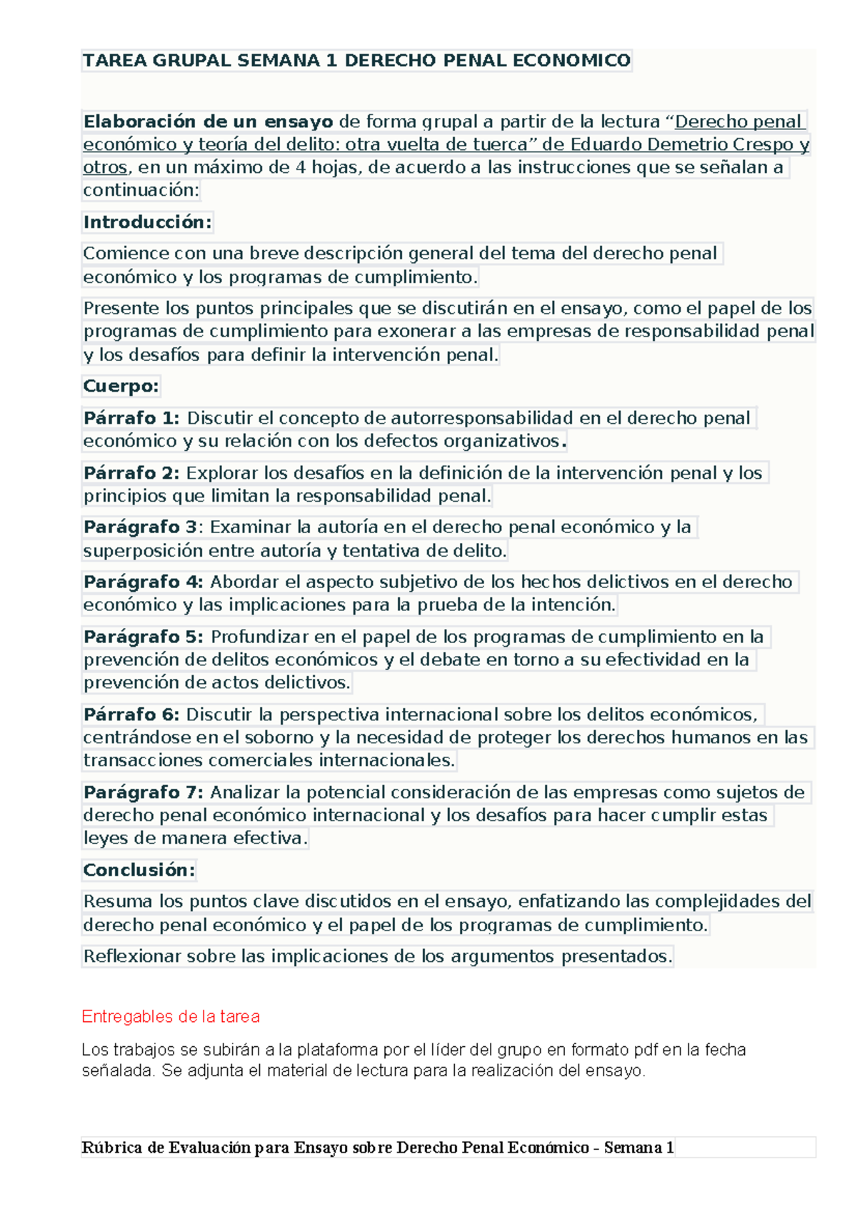 Tarea Grupal Semana 1 Derecho Penal Economico - TAREA GRUPAL SEMANA 1 DERECHO PENAL ECONOMICO ...