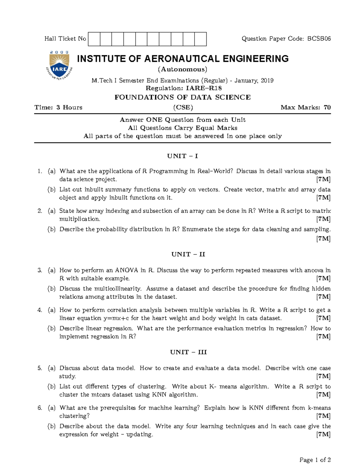 IARE R language 6 - Hall Ticket No Question Paper Code: BCSB INSTITUTE ...
