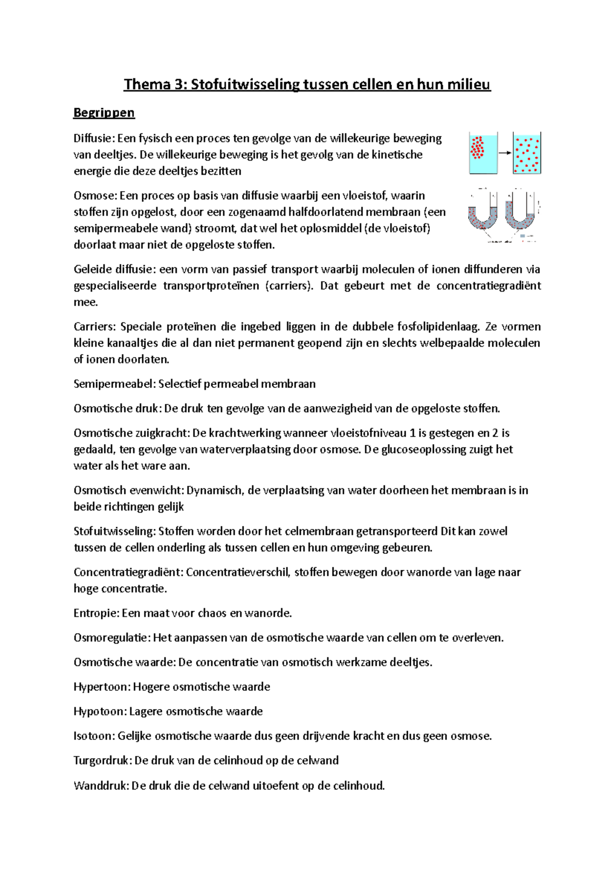 Biologie Thema 3 Begrippen - Thema 3: Stofuitwisseling tussen cellen en ...