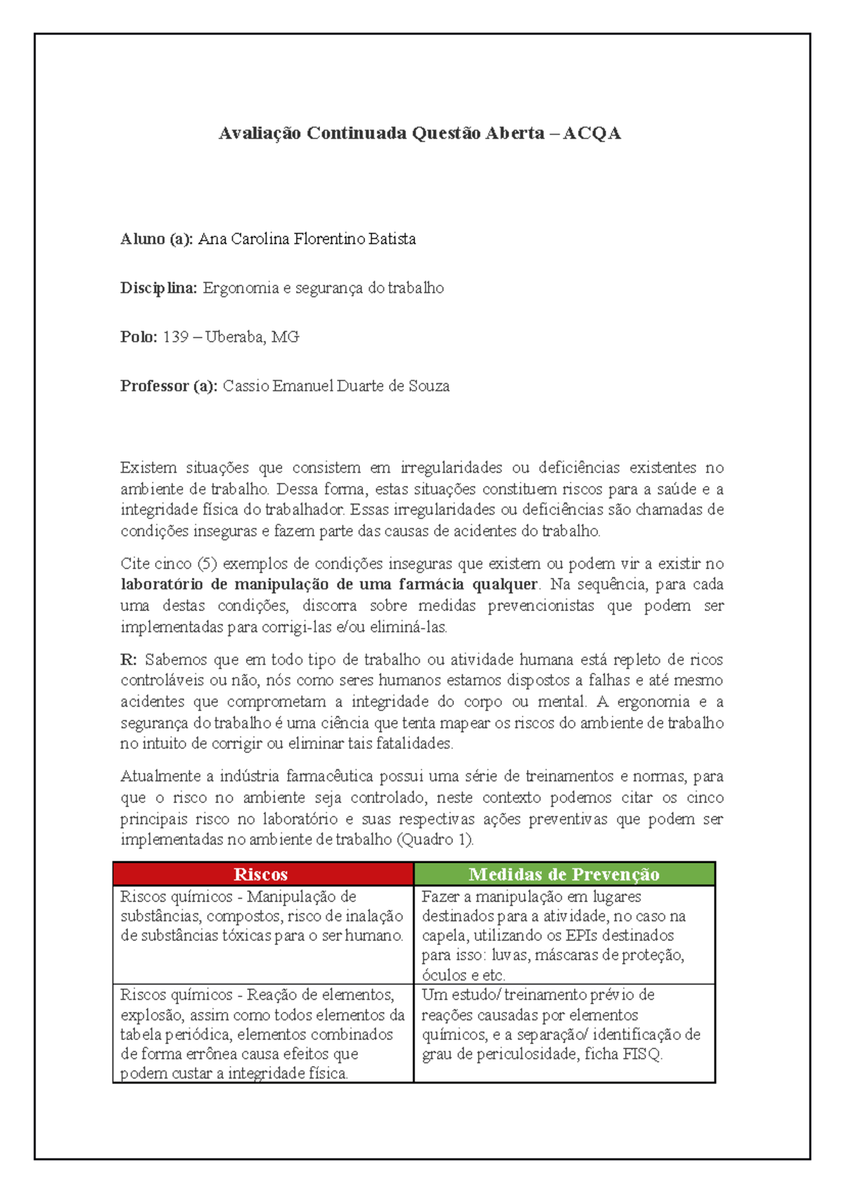 ACQA 7 - Ergonomia E Segurança DO Trabalho - Avaliação Continuada ...