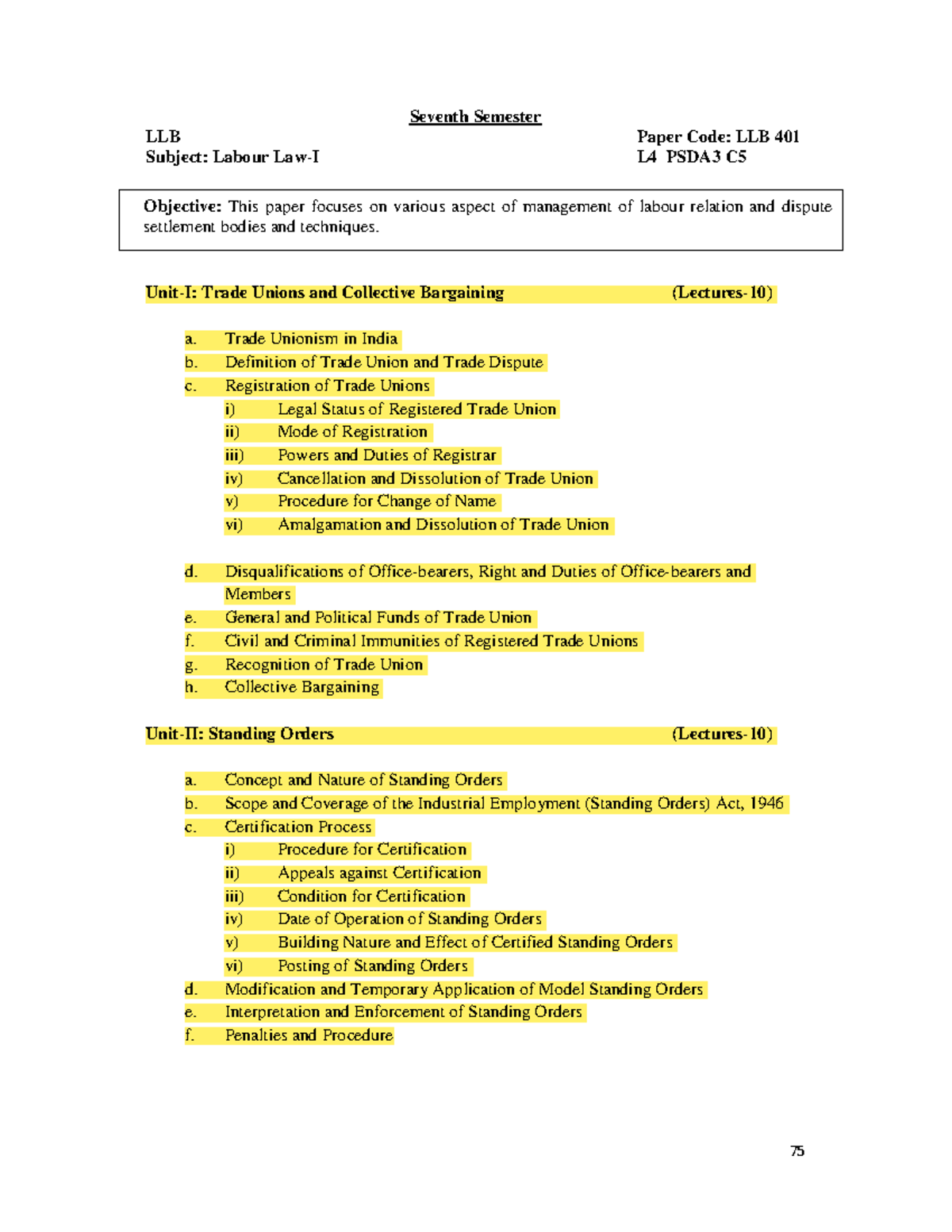 Syllabus - fxffh - LLB Paper Code: LLB 401 Subject: Labour Law-I L4 ...