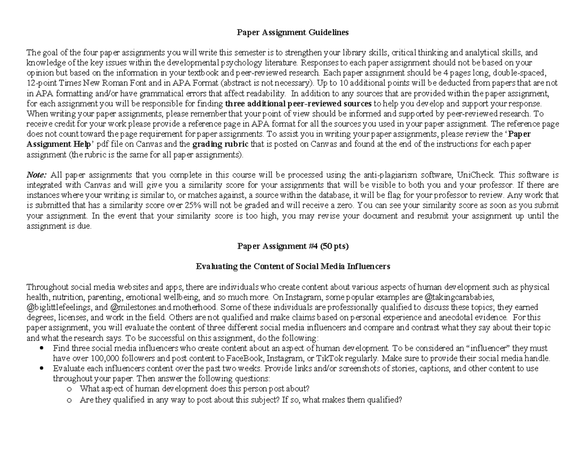 Assignment 4 2022 - Paper Assignment Guidelines The goal of the four ...