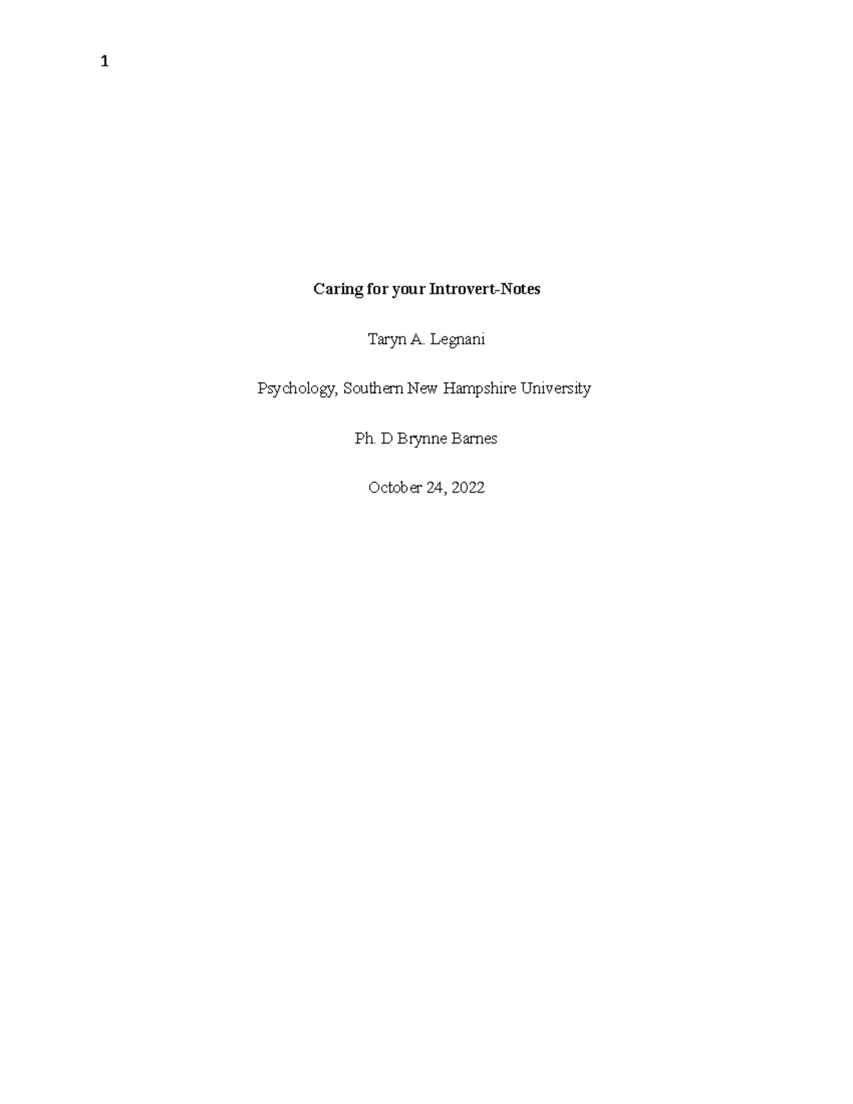 Caring for introvert assingment - 1 Caring for your Introvert-Notes ...