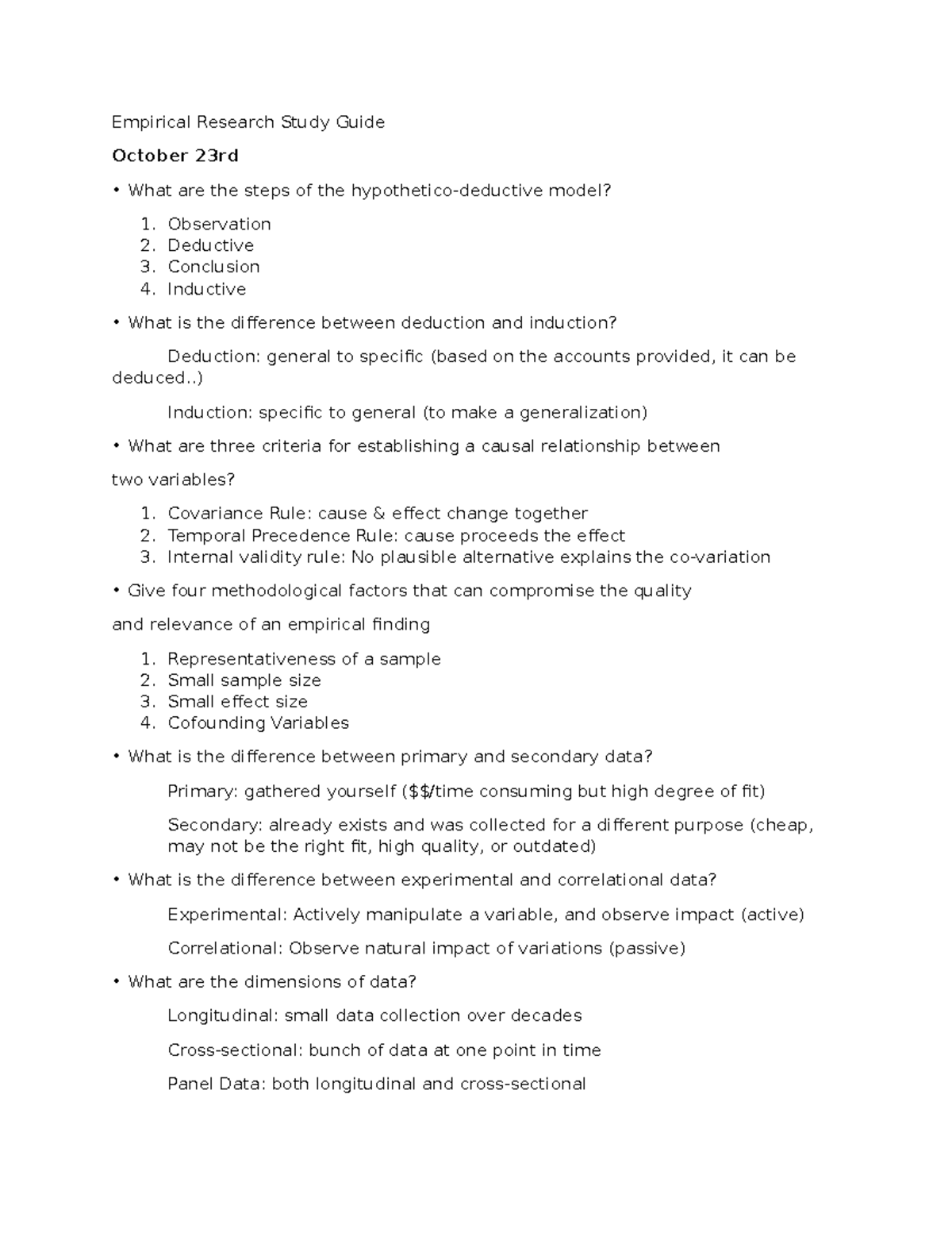 Empirical Research - Summary of self-quiz questions at end of lectures ...