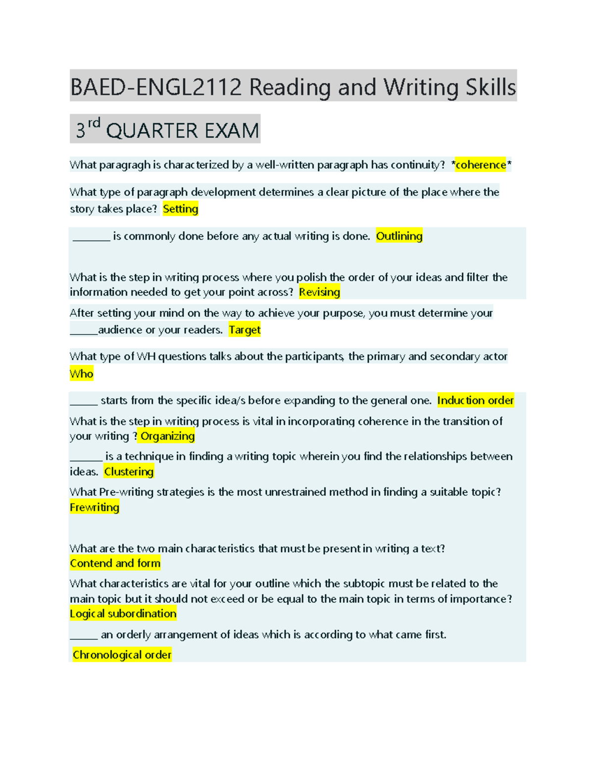 BAED ENGL2112 Reading and Writing Skills - BAED-ENGL2112 Reading and ...