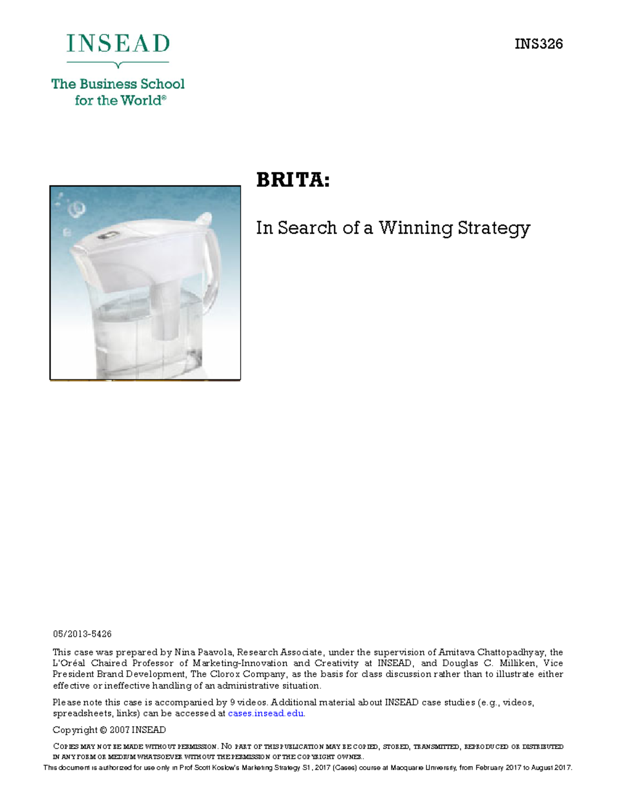 Brita Fusion Week 3 reading for marketing management - INS 05/2013 ...