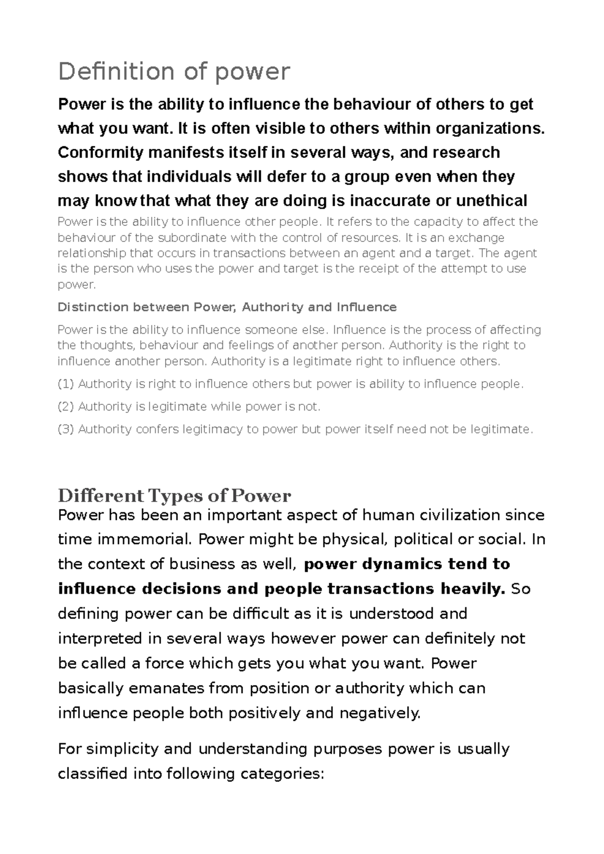 Unit 4 Noted For Exam Prep Definition Of Power Power Is The Ability