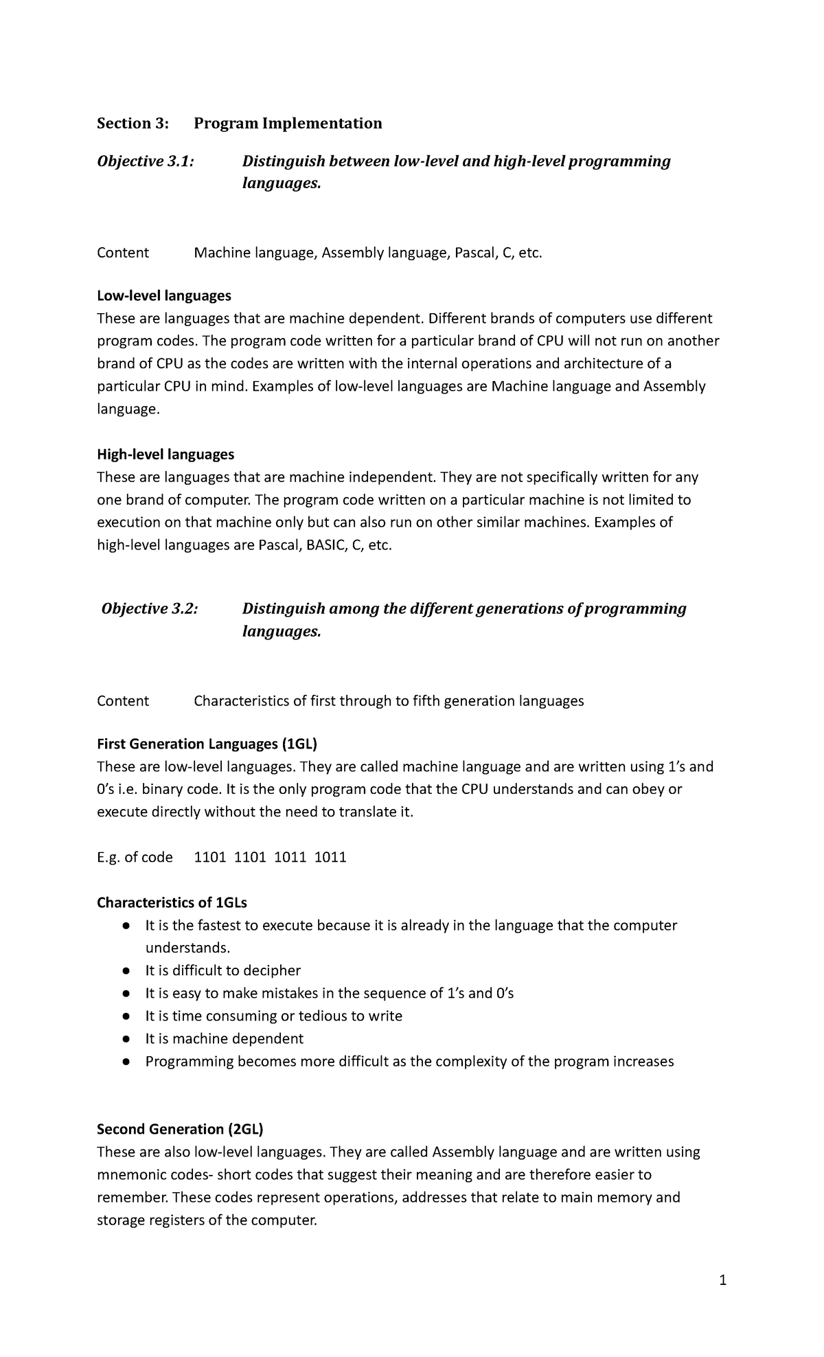 Section 3 - IT Notes - Section 3: Program Implementation Objective 3 ...