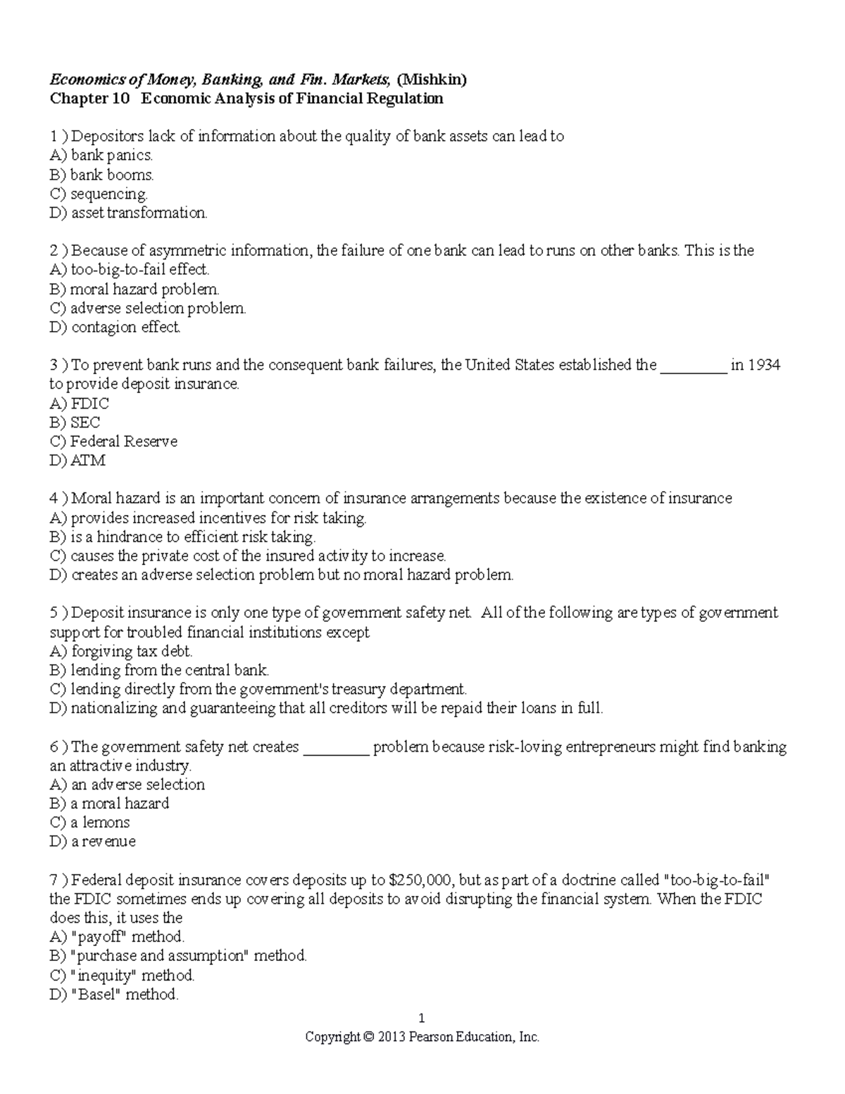 CH 10 Qv19 - eco 9713 - Economics of Money, Banking, and Fin. Markets ...