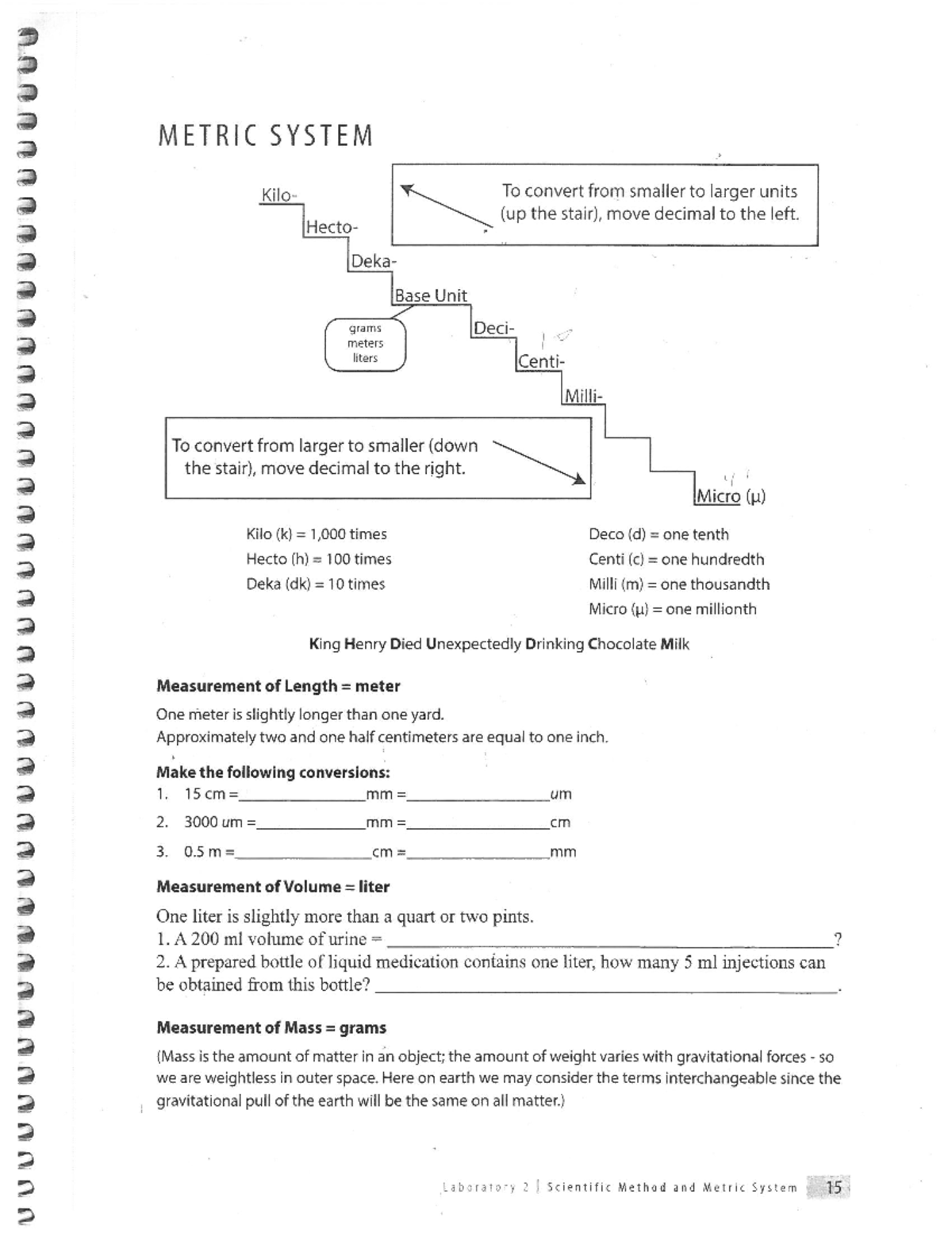 Metric system notes - BIOL 121 - Studocu